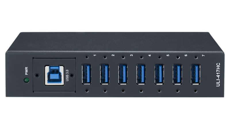 ULI-417HC 7-port industrial USB 3.2 SuperSpeed 5Gbps Isolated hub. ESD protection up to 15kV ...